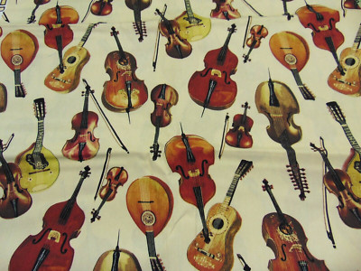 2008 Cranston Cotton Fabric Stringed Musical Instruments Guitar Chelo+ ...