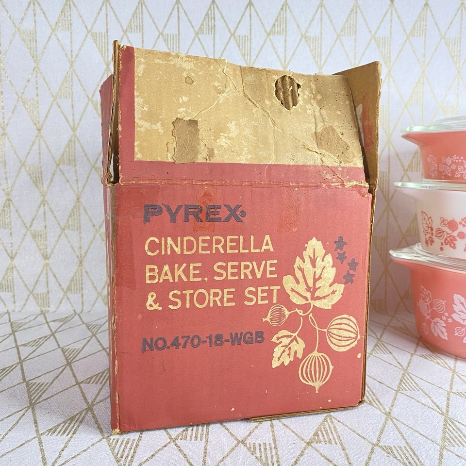 RARE HTF BOX Pink Gooseberry PYREX 473 472 471 Bake, Serve & Store Set ...