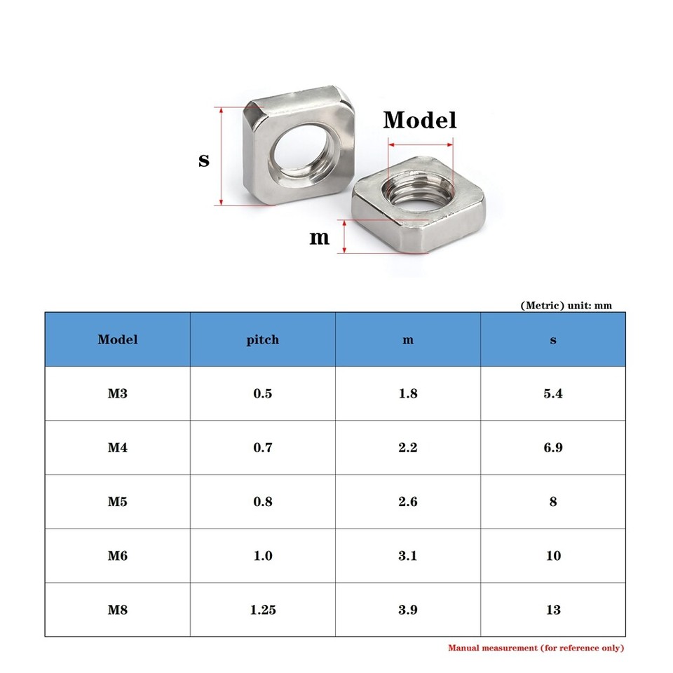 M3 M4 M5 M6 M8 M10 Square Nuts 304 Stainless Steel DIN557 DIN562(Thin ...