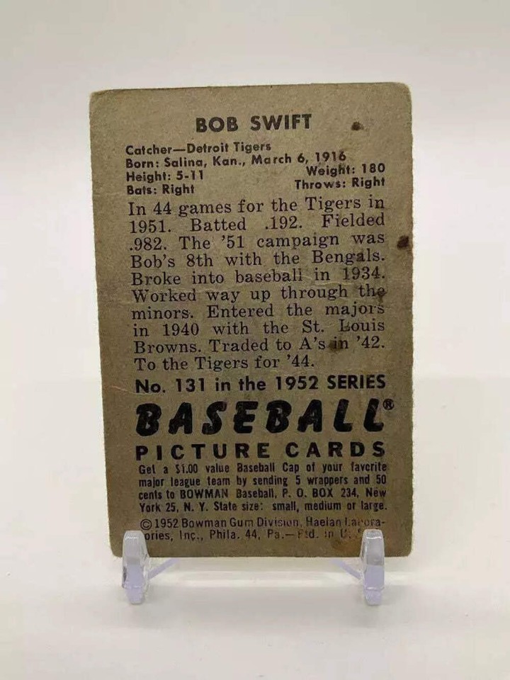 Bob Swift 1952 Bowman #131 Detroit Tigers GD #1 | eBay