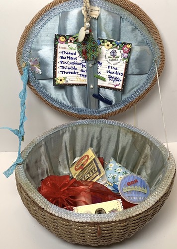 Sewing Basket Notions Keepsake Box Treasure Hope Chest Nest Vintage ...