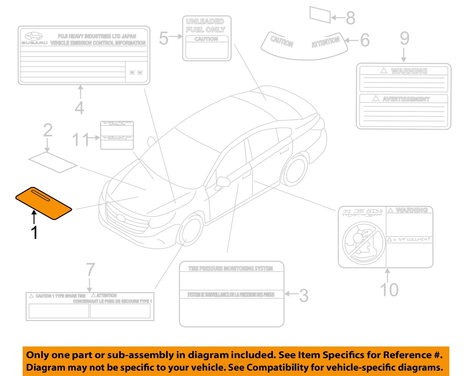 OEM 2014-2016 Subaru Outback Legacy Air Conditioner Label 73772AJ06A ...