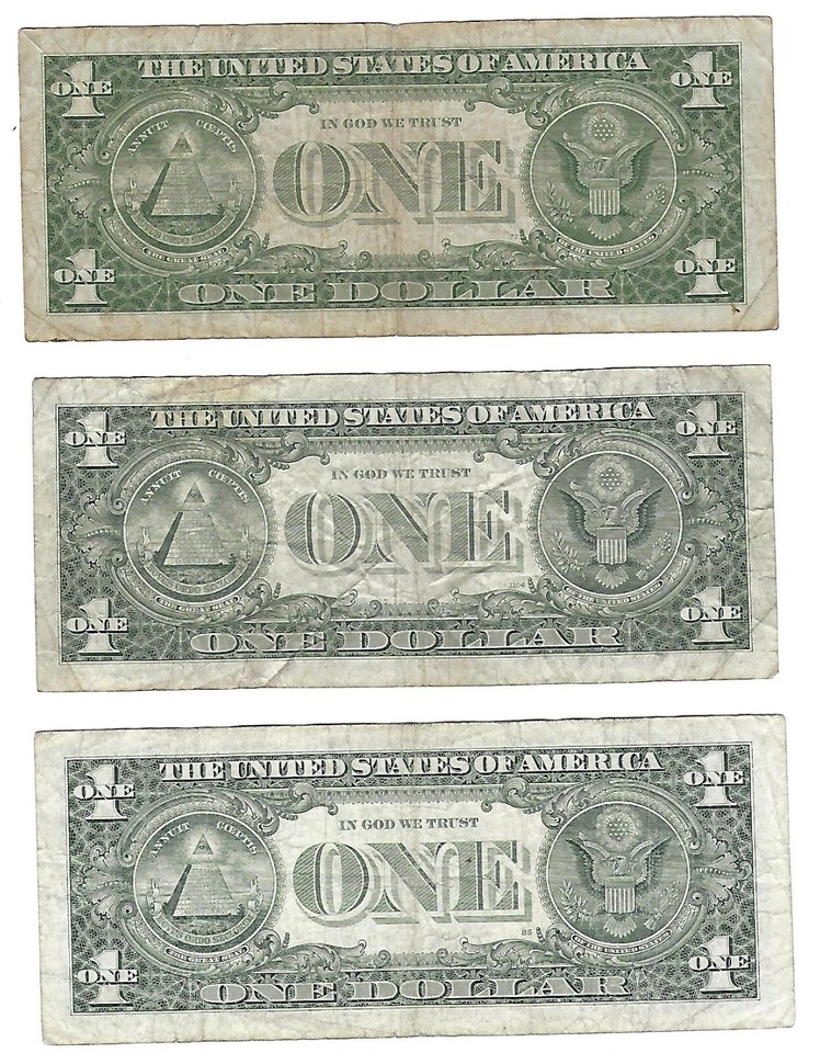 3-USA $1. BILLS- SILV CERTIF. 1957, JOSEPH W BARR 1963-B SERIES, STAR ...