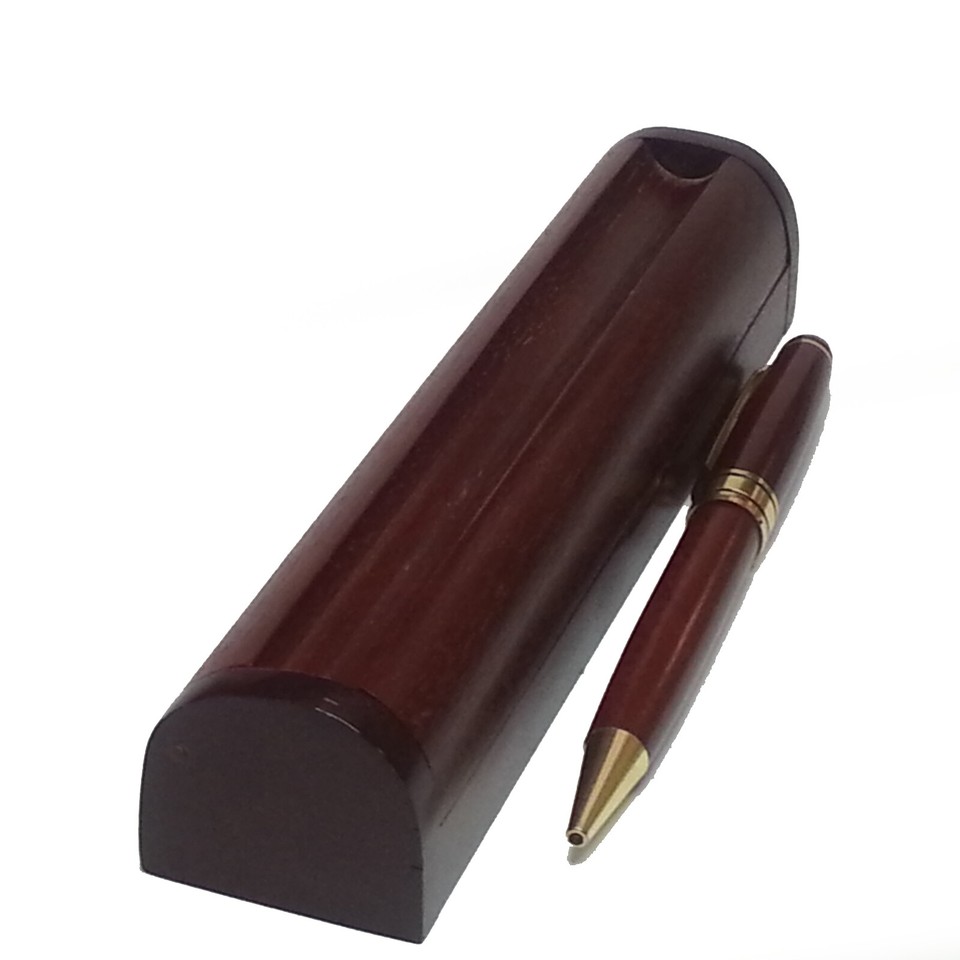 ballpoint pen with wood storage display box gold tone accents red wood ...