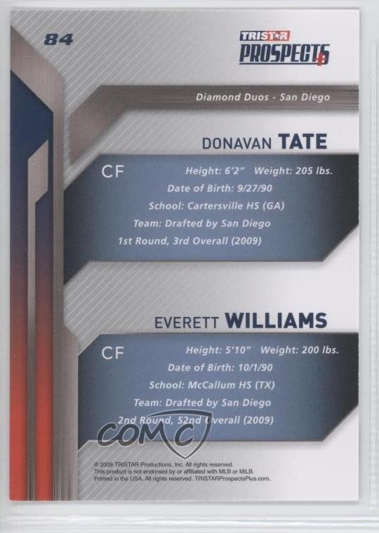 2009 TRISTAR Prospects Plus Diamond Duos Donavan Tate Everett Williams ...