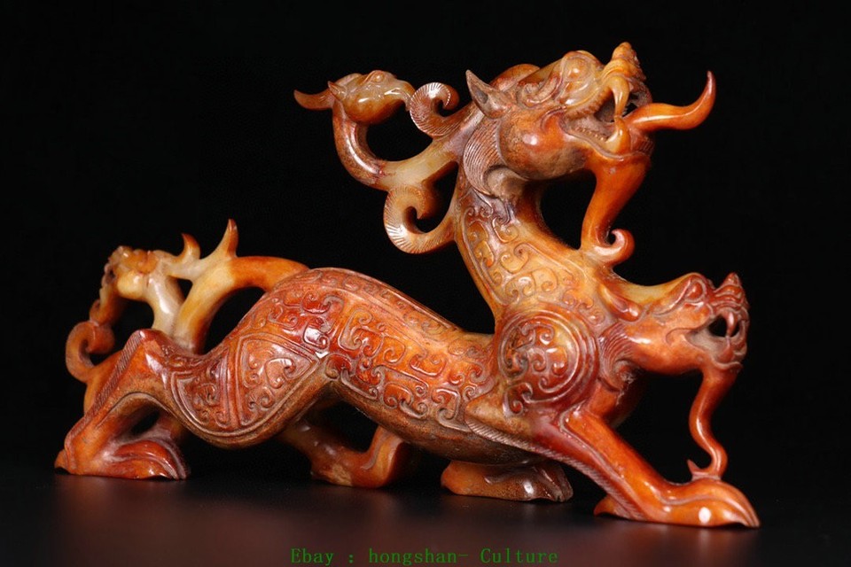 10"China Natural Hetian Jade PiXiu Phylactery Guardian Beast Brave ...