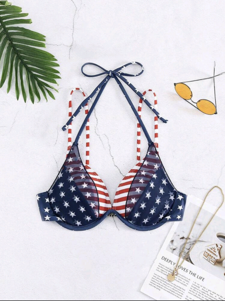 NWT Shein American Flag Stars Stripes 4th of July Push Up Bikini Top ...