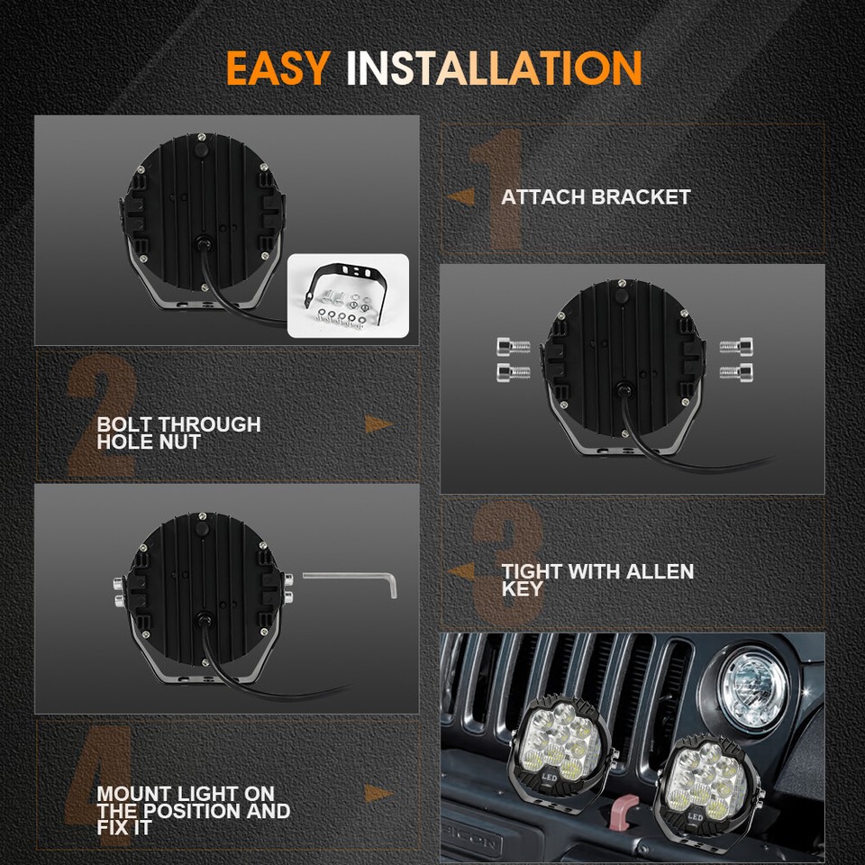 4X 5" LED Work Light Bar Pods Round Offroad Driving Truck ATV Fog Lamp ...