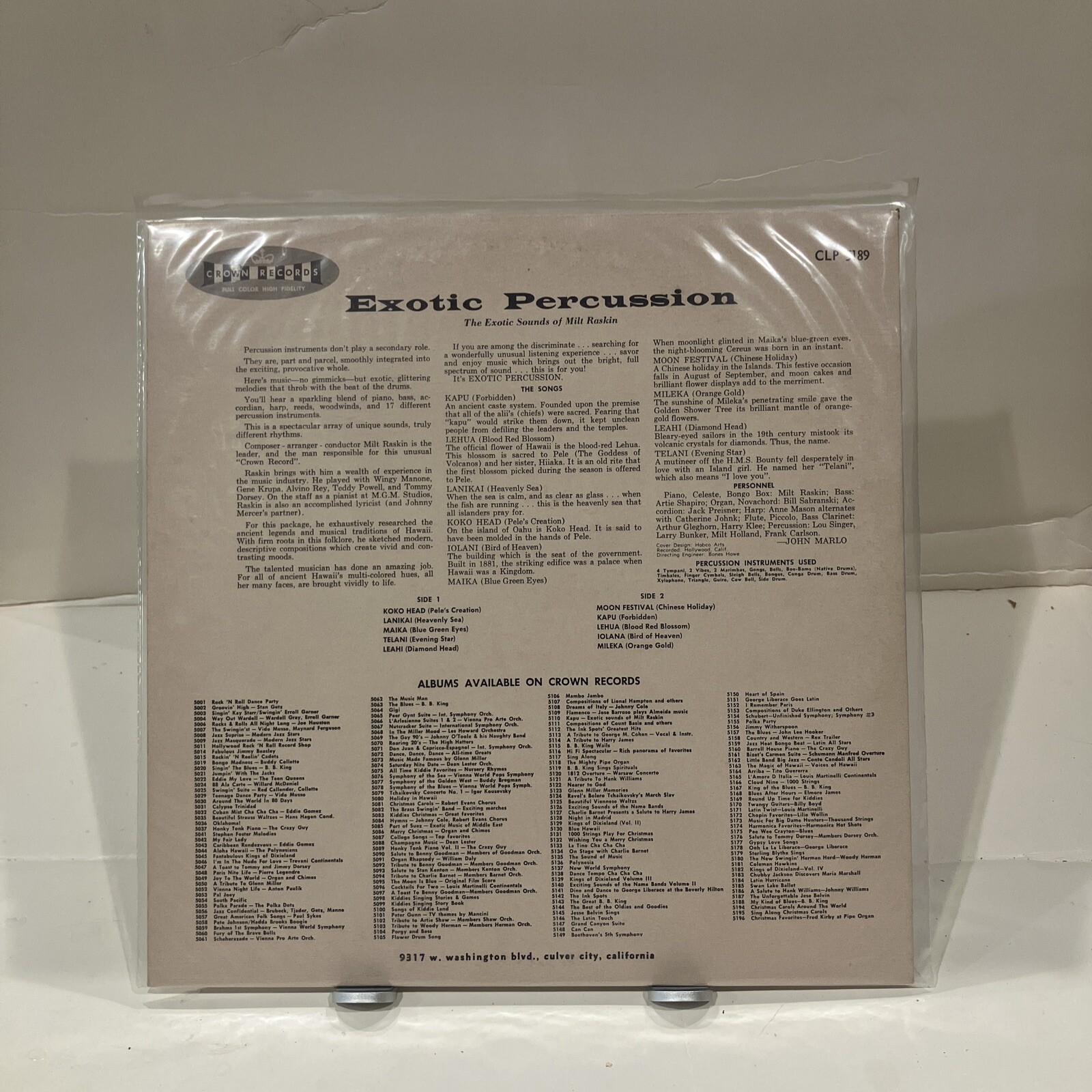 Milt Raskin- Exotic Percussion Vinyl LP- Crown Records CLP 5189 Stereo ...