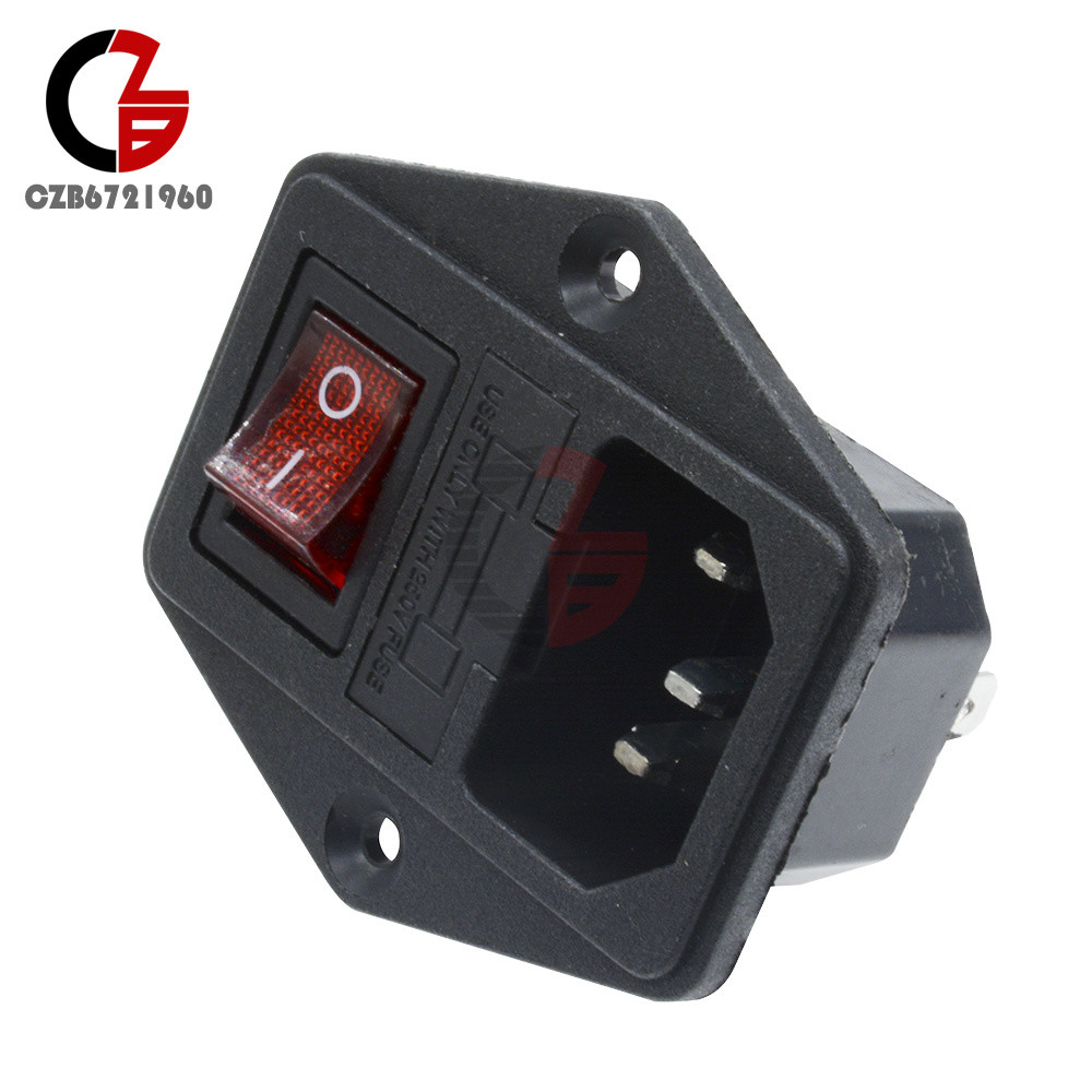 AC 250V 10A Black Red 3 Terminal Power Socket with Fuse Holder | eBay