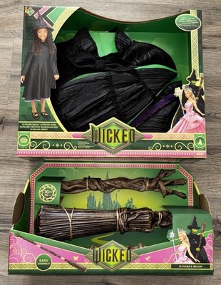 Wicked Elphaba Black Dress, Hat & Cape + Broom Costume/Dress Up Set ...