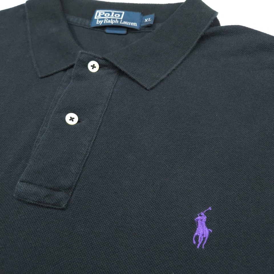POLO RALPH LAUREN SHIRT -XL- BLACK MESH PIQUE -CLASSIC FIT -PURPLE PONY ...