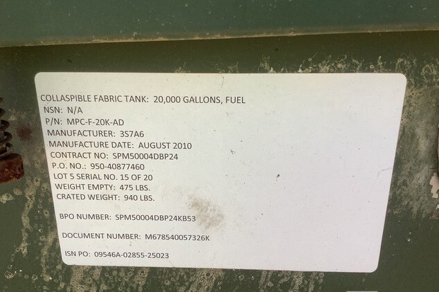 20,000 Gallons Avon MPC-F-20K-AD New Collapsible Fabric Fuel/Water Tank ...
