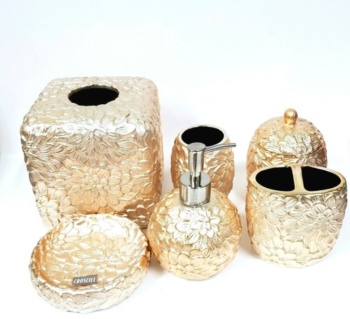 6 PC CROSCILL METALLIC ROSE GOLD 3D FLORAL SPHERE SOAP DISPENSER,DISH ...