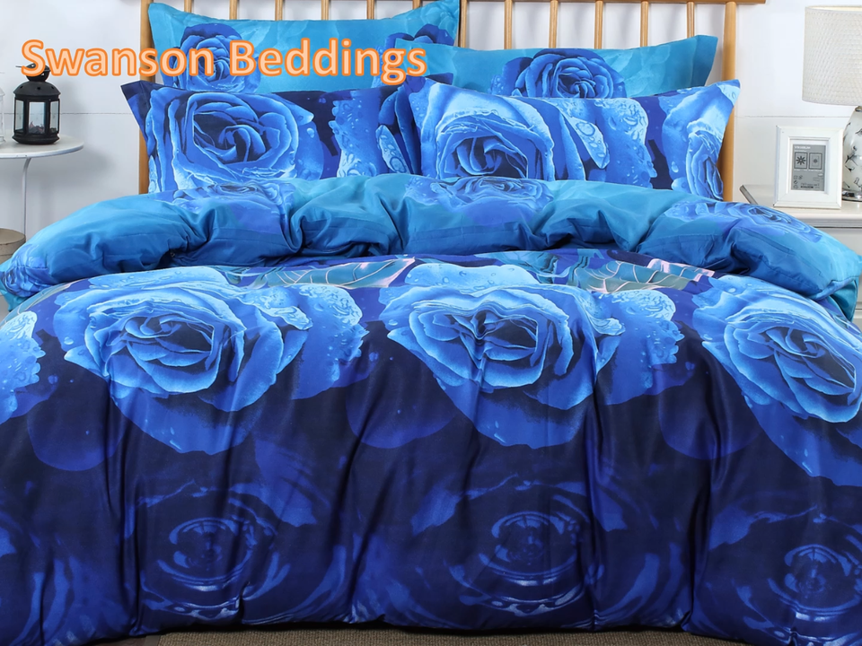 Blue Roses Print 3pc Bedding Set: 1 Duvet Cover & 2 Pillow Shams All ...