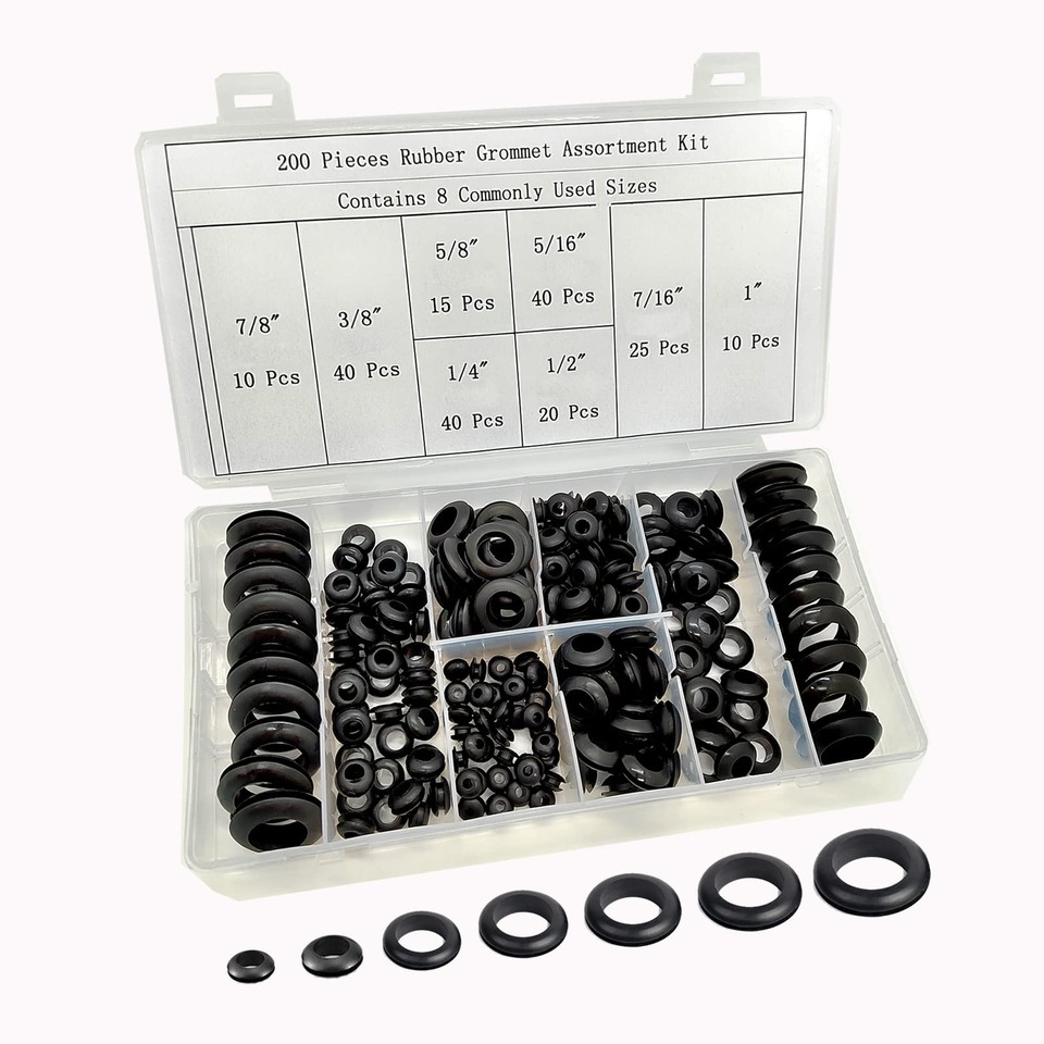 200Pcs Rubber Grommet Assortment Kit 8 Sizes Rubber Grommets for Wiring ...