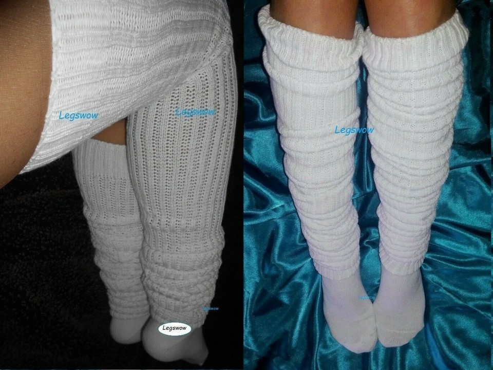 Long Loose Thigh High Slouch Socks 47" Over The Knee White Ribbed Knit ...