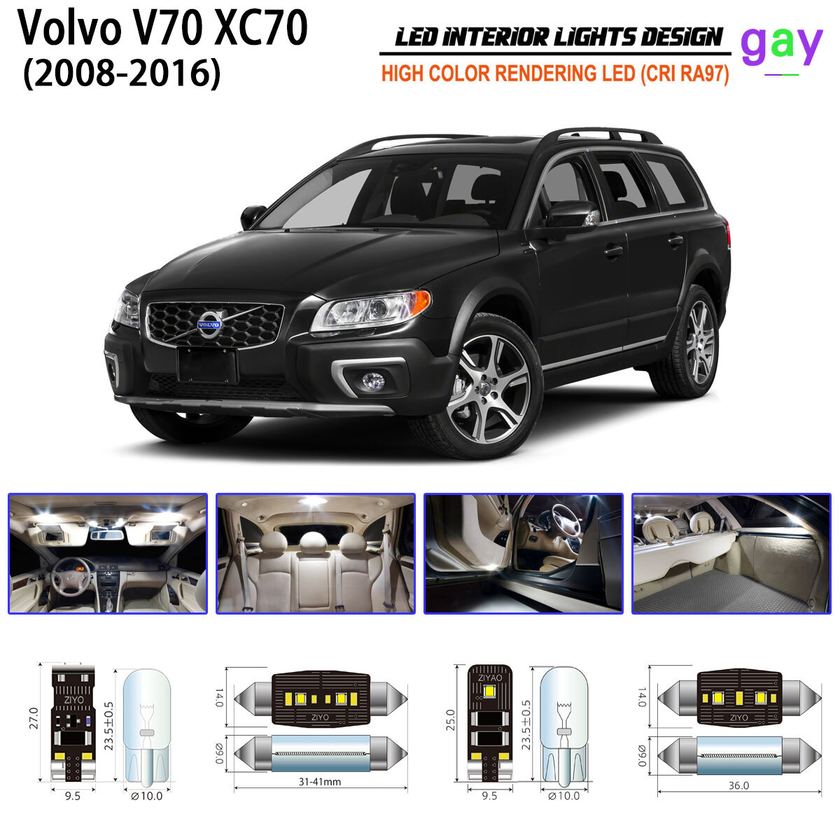 16 Bulbs White LED Interior Light Kit For Volvo V70 XC70 2008-2016 ...