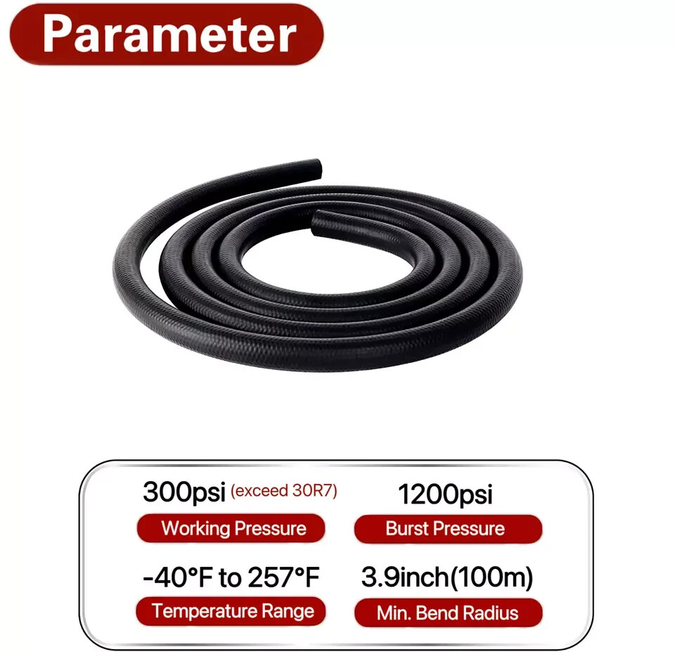 Fuel Hose Line NBR Rubber 3/8'' (10mm) ID Push Lock 300PSI SAE 30R7 ...