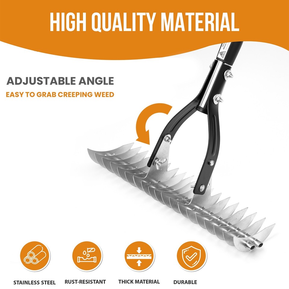 Thatch Rake Stainless Steel Curved Tip Teeth Lawn Rake for Leaves ...