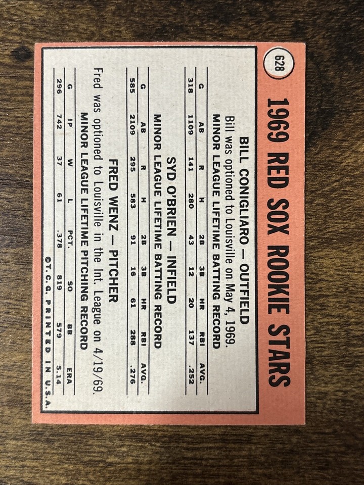 1969 Topps - High # #628 Syd O'Brien, Fred Wenz, Bill Conigliaro (RC ...