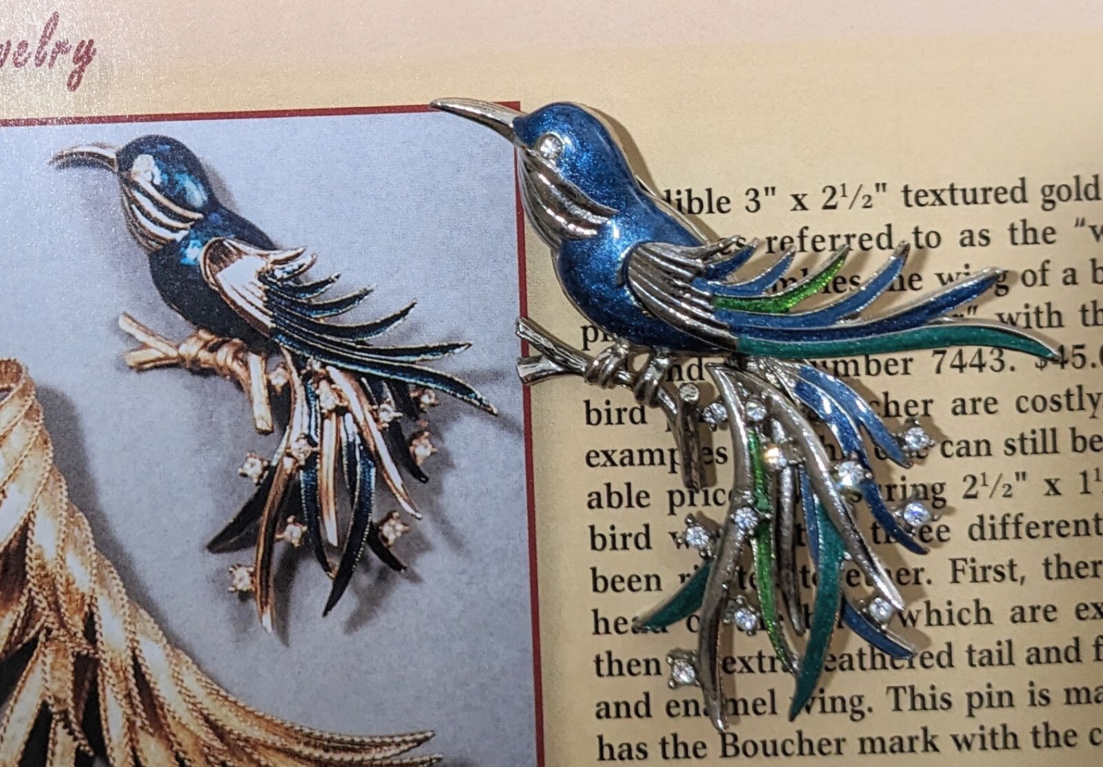 Vintage Boucher Blue Bird of Paradise Brooch Pin Rhod… - Gem