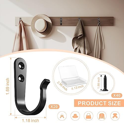 20 Pack Wall Mounted Metal Hooks for Hanging Coats Towels Keys Bags ...