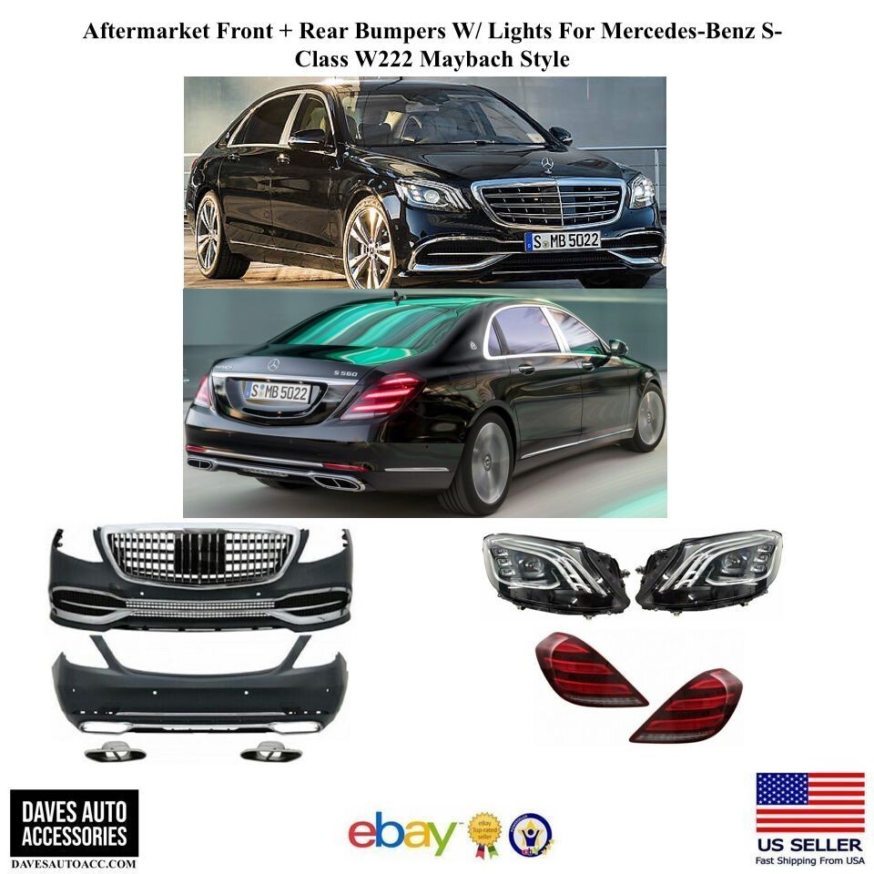 Aftermarket Front + Rear Bumpers W/Lights For Mercedes-Benz S-Class ...