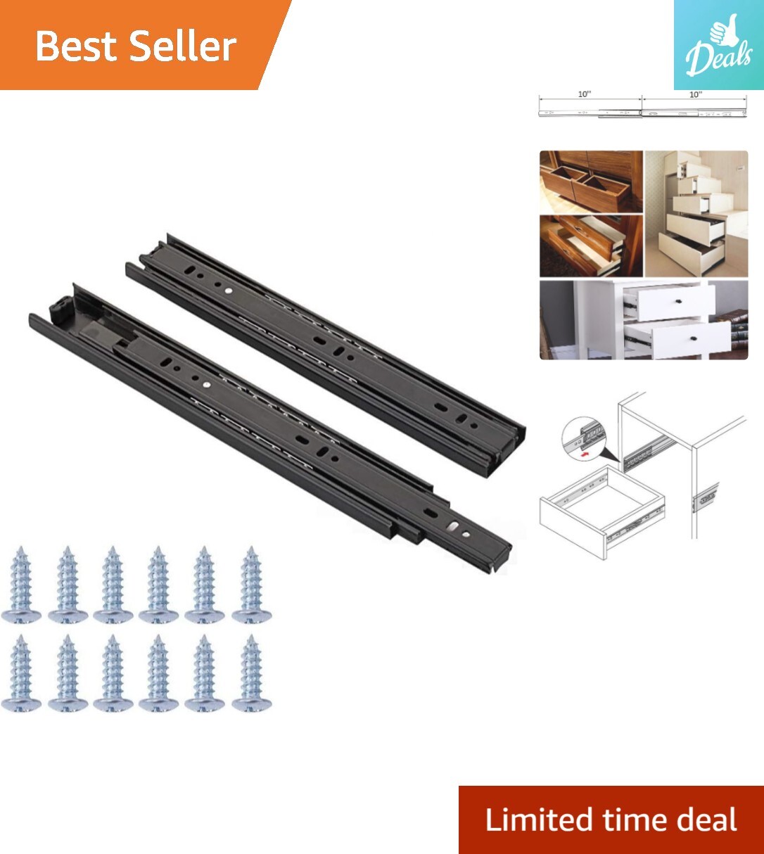 Heavy-Duty Effortless Drawer Slides - 10 Inch - Smooth Glide - Set of 8 ...
