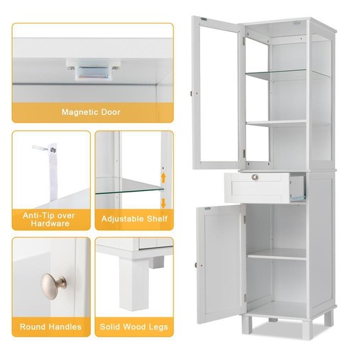 Linen Tower Freestanding Cabinet Tall Narrow Bathroom Kitchen ...