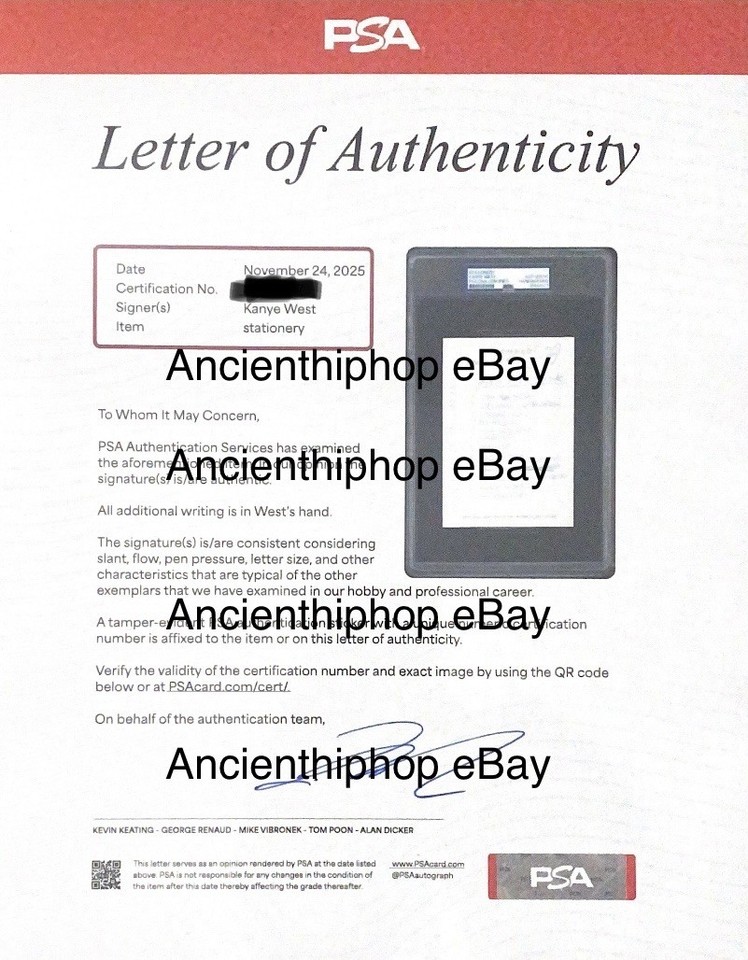 Kanye West Original Handwritten Track list/Signed/Autographed PSA/DNA ...