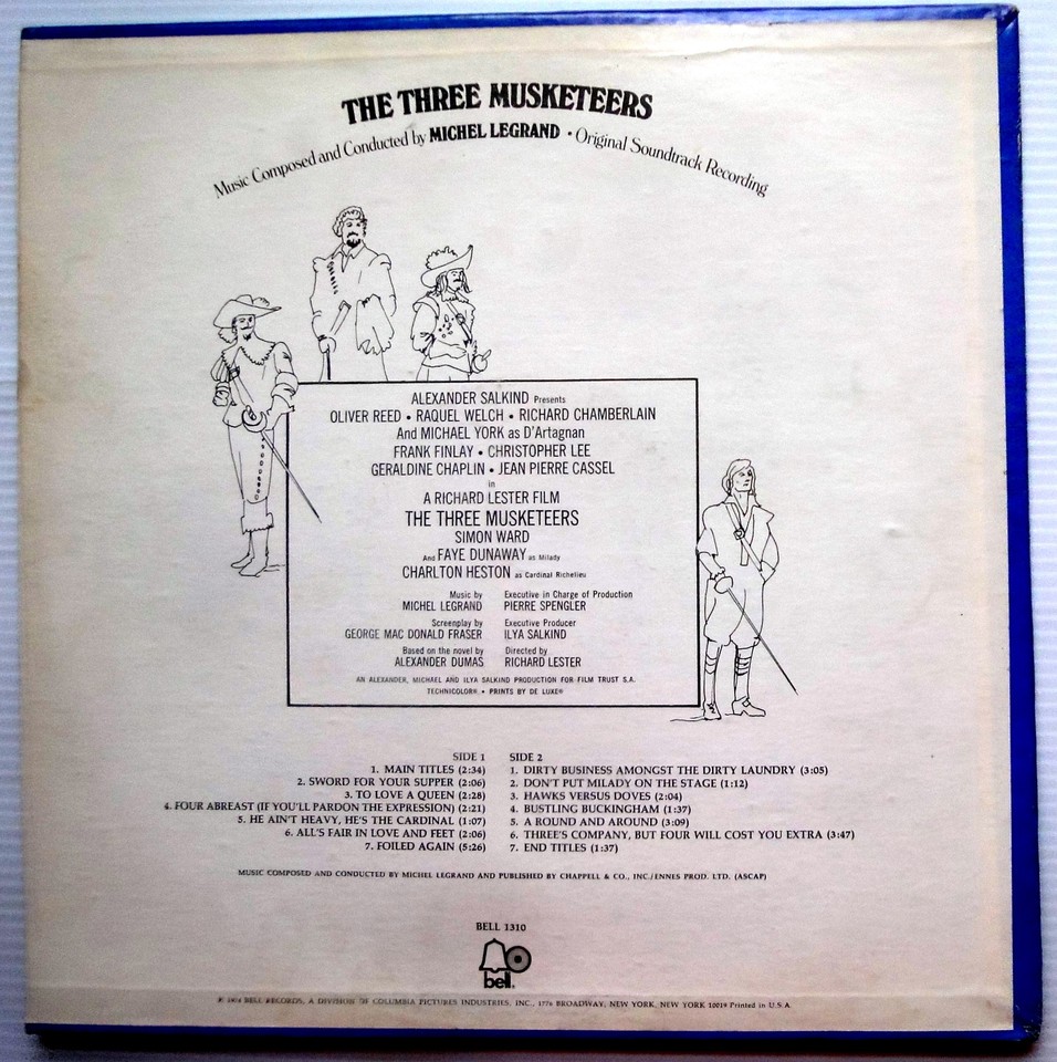 THE THREE MUSKETEERS Soundtrack LP Michel Legrand NEAR-MINT White Label ...