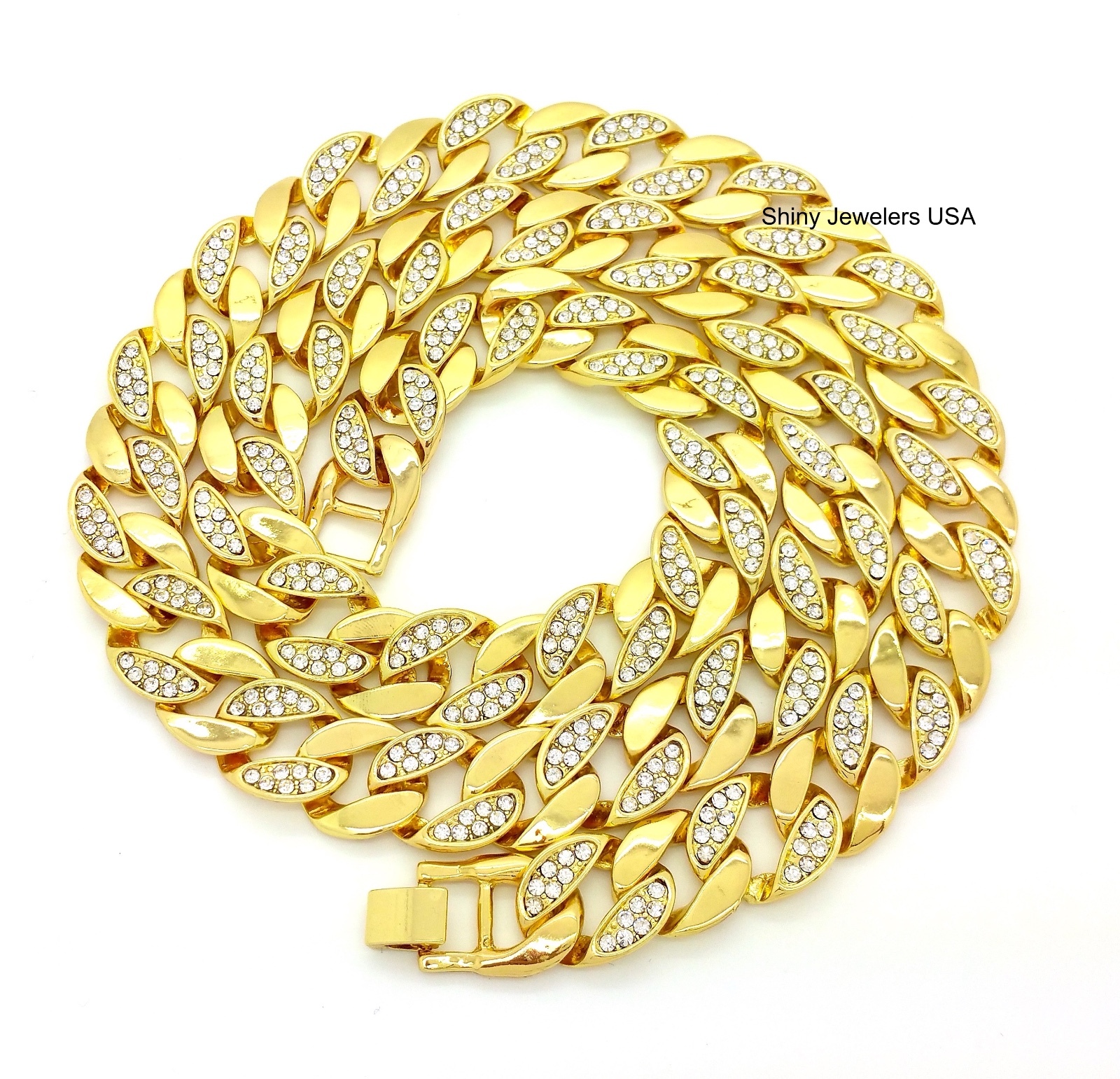 MENS 14K GOLD FINISH RAPPER,'s MIAMI CUBAN LINK CHAIN NECKLACE HIP HOP ...