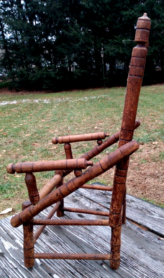 Antique 19 C Victorian Stick Ball Spindle Childs Doll Chair Tapestry ...