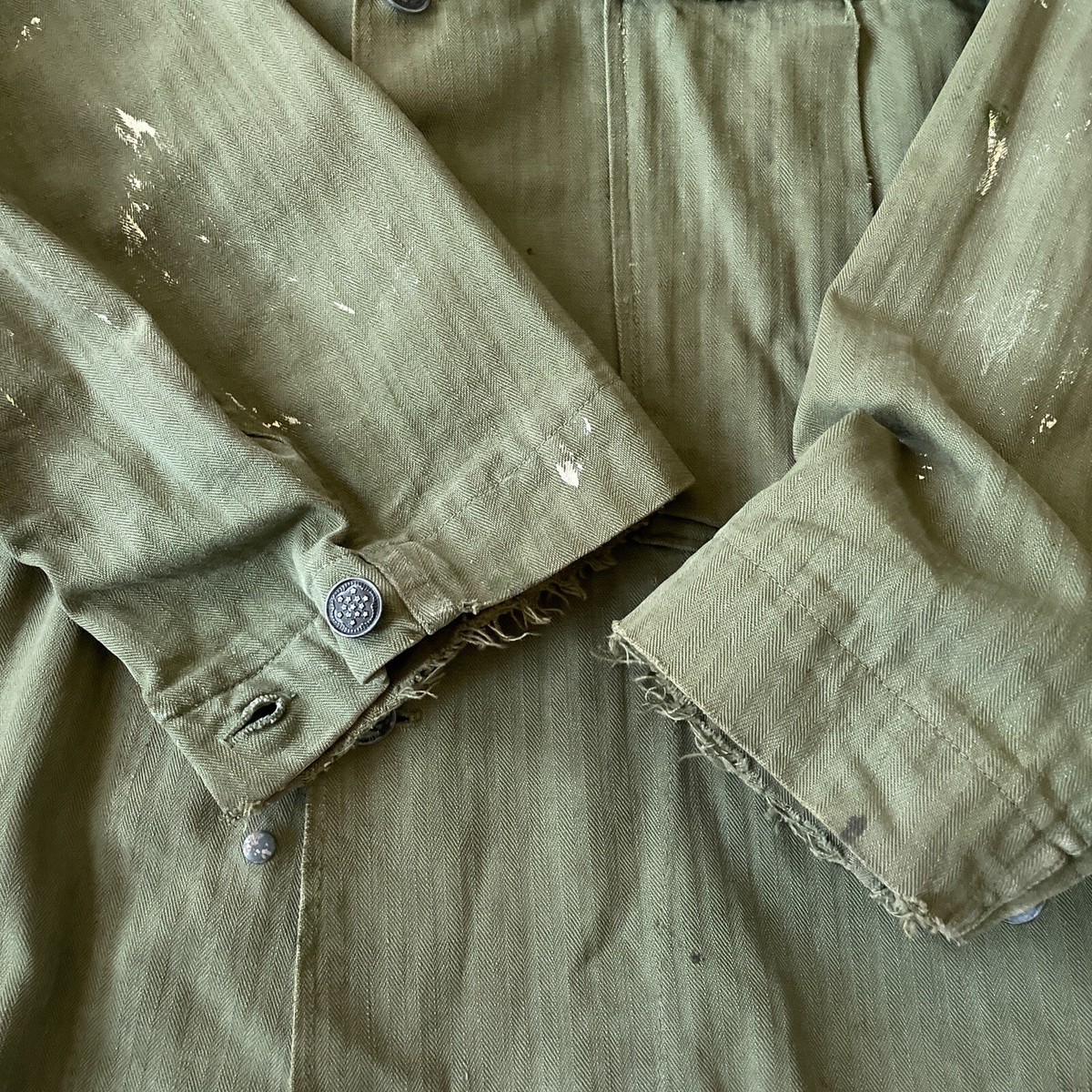 Vintage 1940s Military HBT Jacket Shirt WWII Herringbone Vintage 1940s Military HBT Jacket Shirt WWII Herringbone