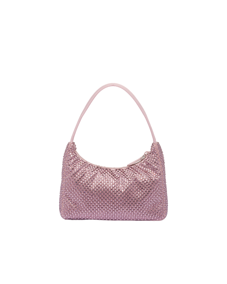 PRADA Re-Edition $2350 Albaster Pink Crystals Satin Mini Top Handle Bag ...