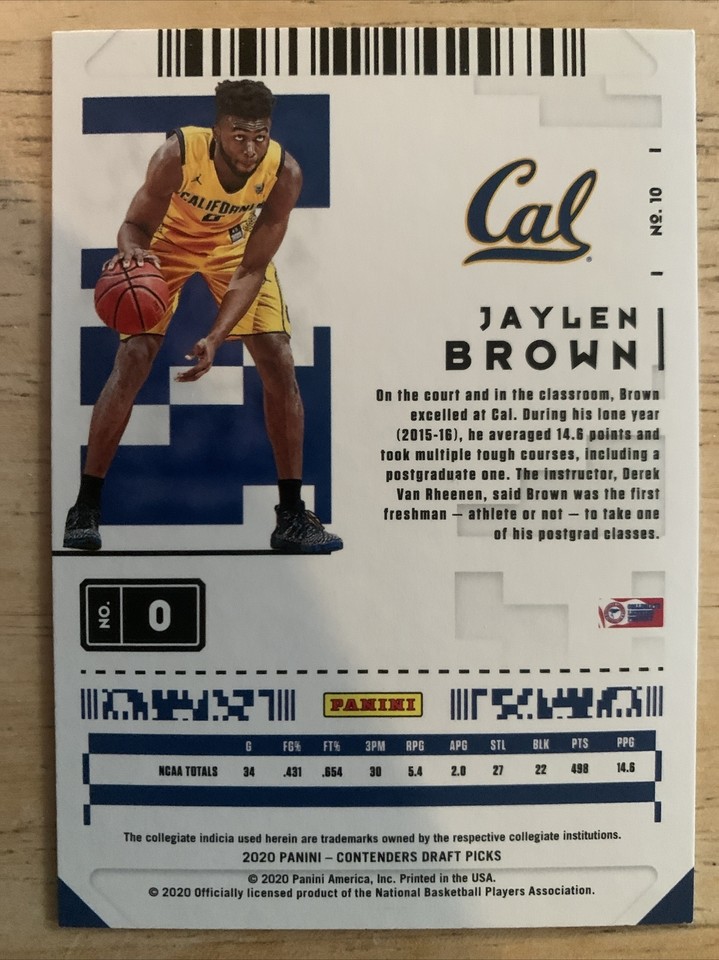 2020 Jaylen Brown Contenders Draft Picks Red Foil Game Ticket #10 Cal ...