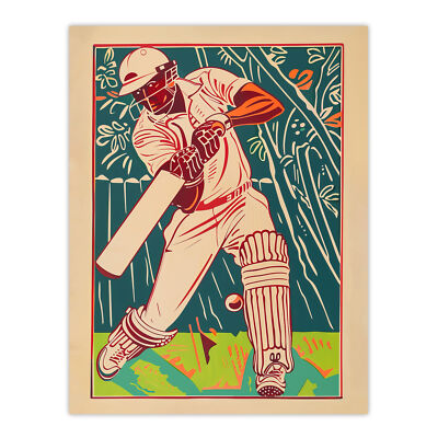 Cricket Player Batsman Shot Bright Portrait Wall Art Poster Print | eBay UK