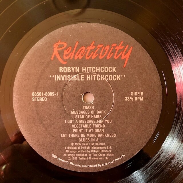 Robyn Hitchcock - Invisible Hitchcock, Vinyl 1986 Relativity Records ...