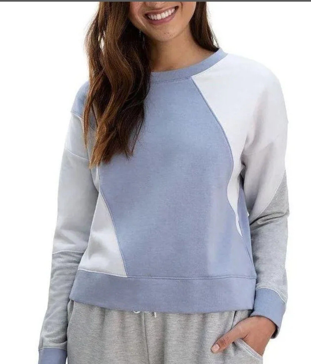 Splendid Colorblock Crewneck Fleece Sweatshirt Sky Multi Women’s Size ...