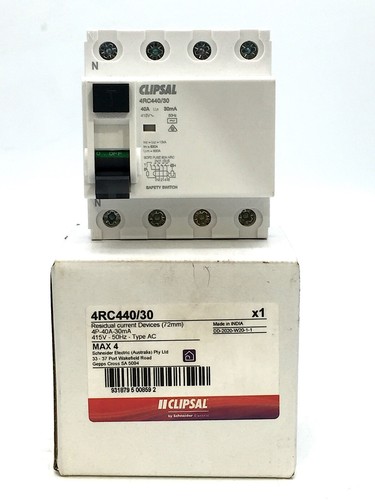 Clipsal 4RC440/30 Safety Switch 4P 40A 30mA 10kA 415VAC C-Curve MAX 4 ...