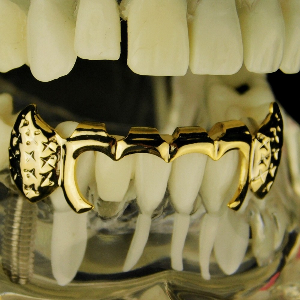 Vampire Grillz Bottom 14K Gold Plated Half Grillz Fang Set Upper Top