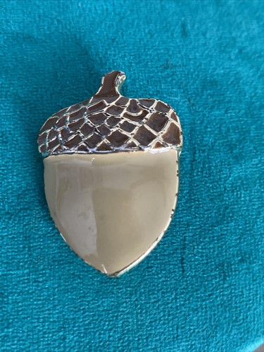 Acorn Brooch Pin Signed SFJ 4837 Gold-tone Beige Enamel | eBay