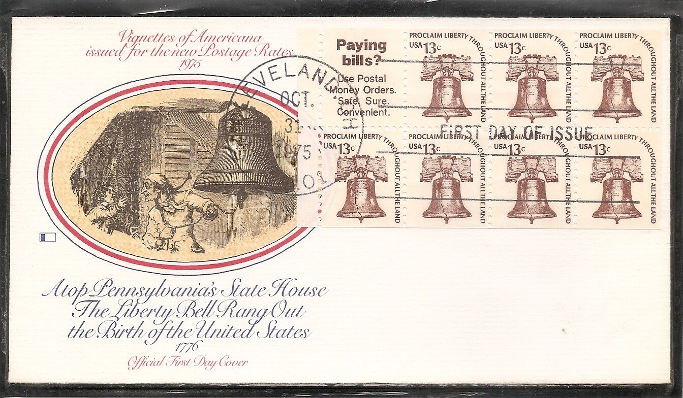 US SC # 1595b Liberty Bell .Booklet pane of 7 plus label . Fleetwood ...
