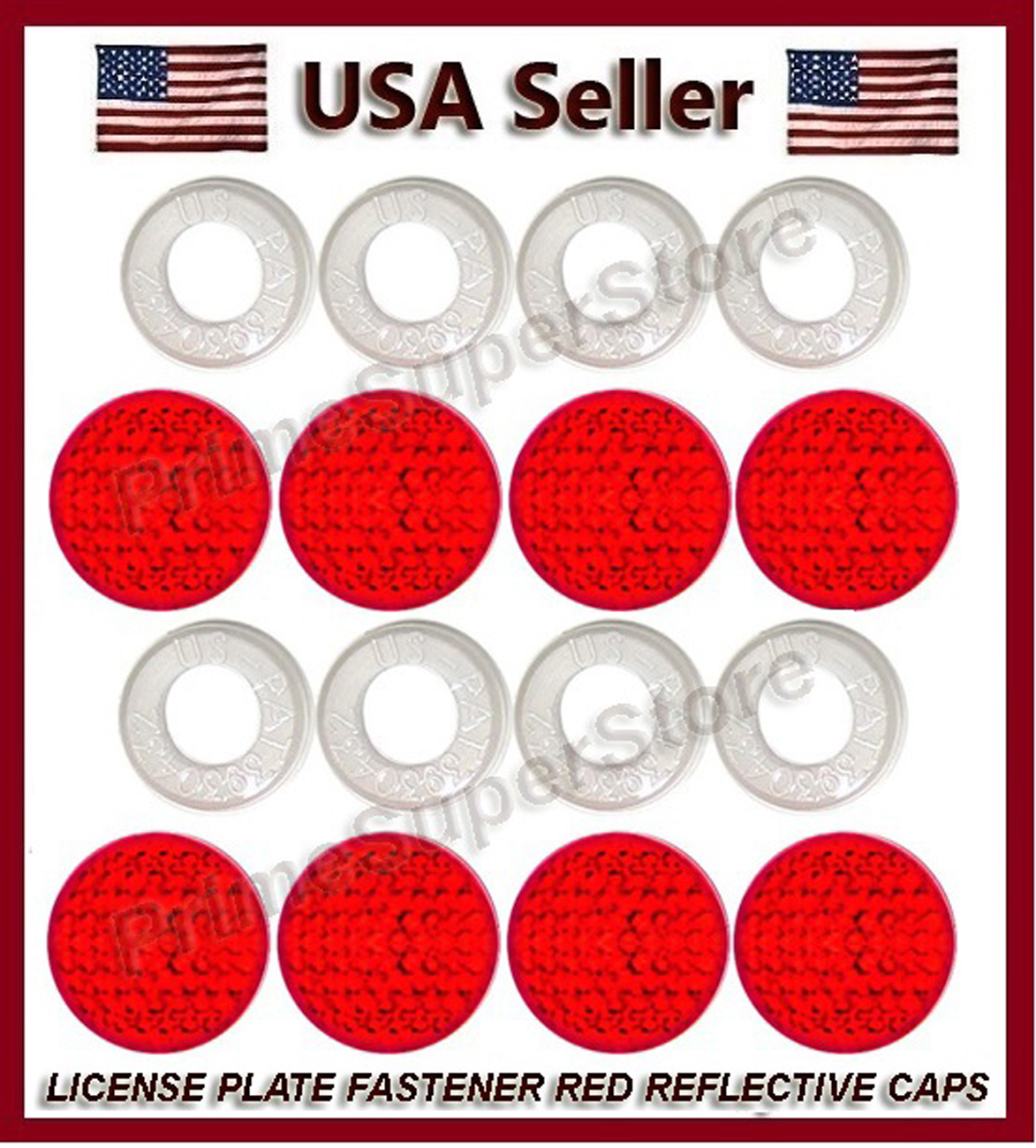 Red Reflector Fasteners Caps License Plate/Tag Frame Car/Motorcycle ...