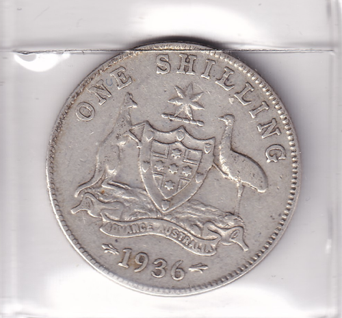AUSTRALIAN: 1936 PRE-DECIMAL KGV SILVER (1/) SHILLING CIRCULATED COIN # ...