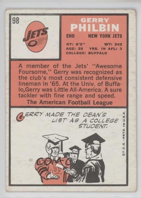 1966 Topps Gerry Philbin #98 | eBay