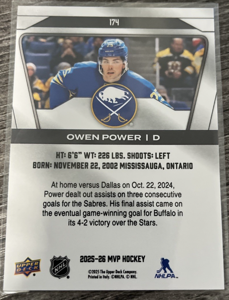 2025-26 Upper Deck MVP Owen Power - Buffalo Sabres #174 Base | eBay