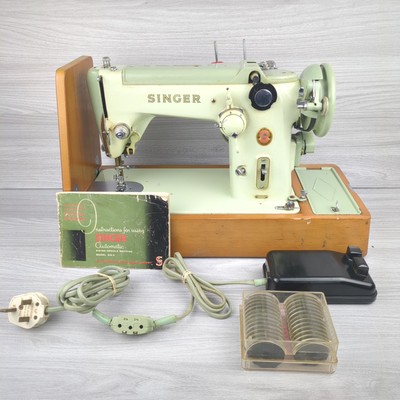 Singer 328K Heavy Duty Sewing Machine Green Zigzag Vintage Retro Tested ...