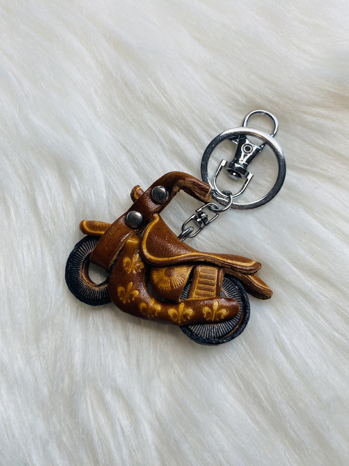 leather Brown Mini Bike Purse bag charm Keychain Car Key Fob handmade ...
